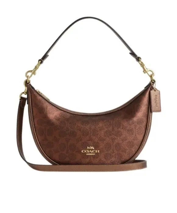 COACH Aria Shoulder Bag In Signature Canvas - Gold/brown/copper