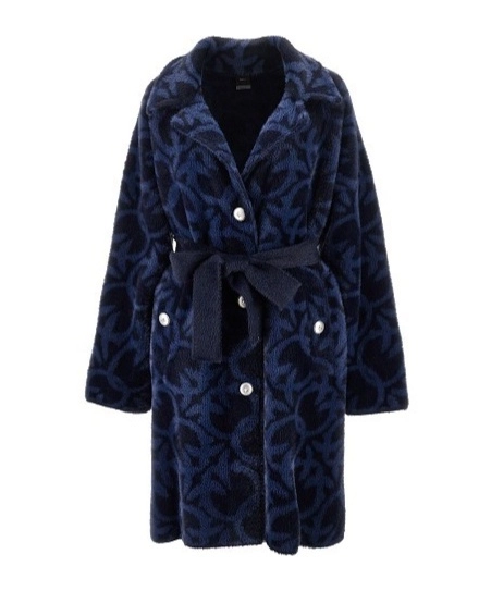 Pinko Pattern Belted Buttoned Coat - Black