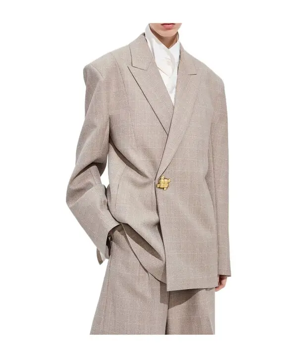 Bottega Veneta Prince Of Wales Wool Jacket - Silt/plaster