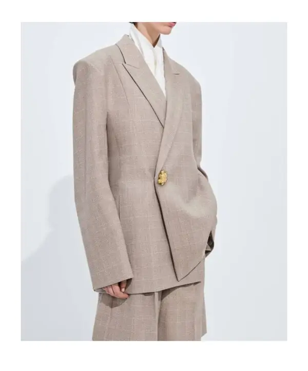 Bottega Veneta Prince Of Wales Wool Jacket - Silt/plaster