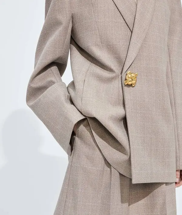 Bottega Veneta Prince Of Wales Wool Jacket - Silt/plaster