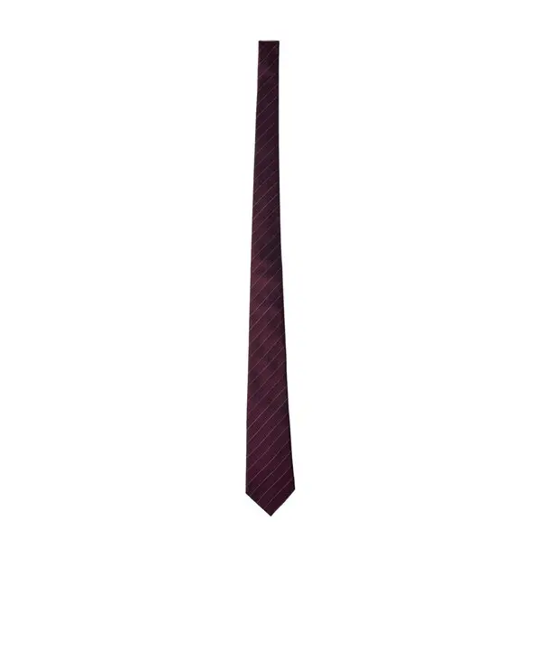Saint Laurent Striped Logo Patch Tie - Brown