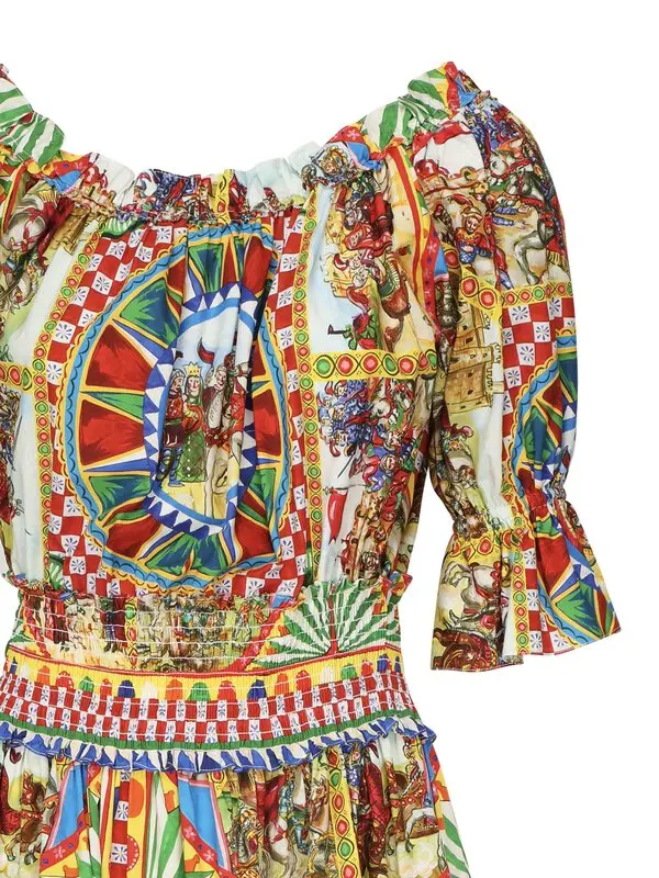 Dolce & Gabbana Off-shoulder Printed Midi Dress