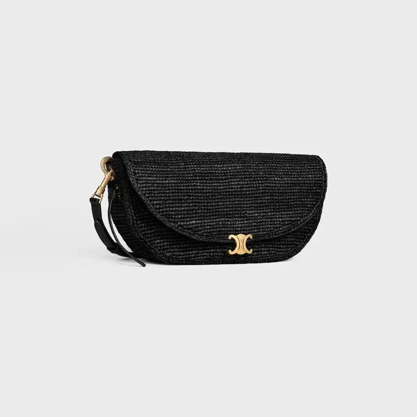 Celine Little Halfmoon Soft Triomphe Bag In Raffia And Lambskin
