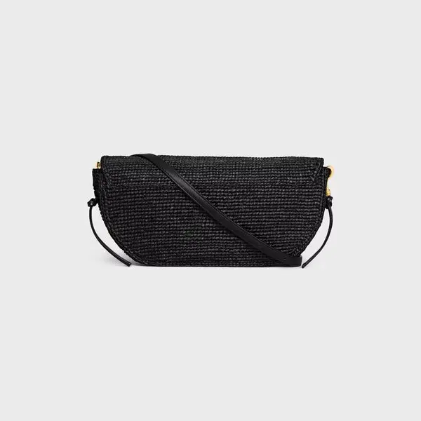 Celine Little Halfmoon Soft Triomphe Bag In Raffia And Lambskin