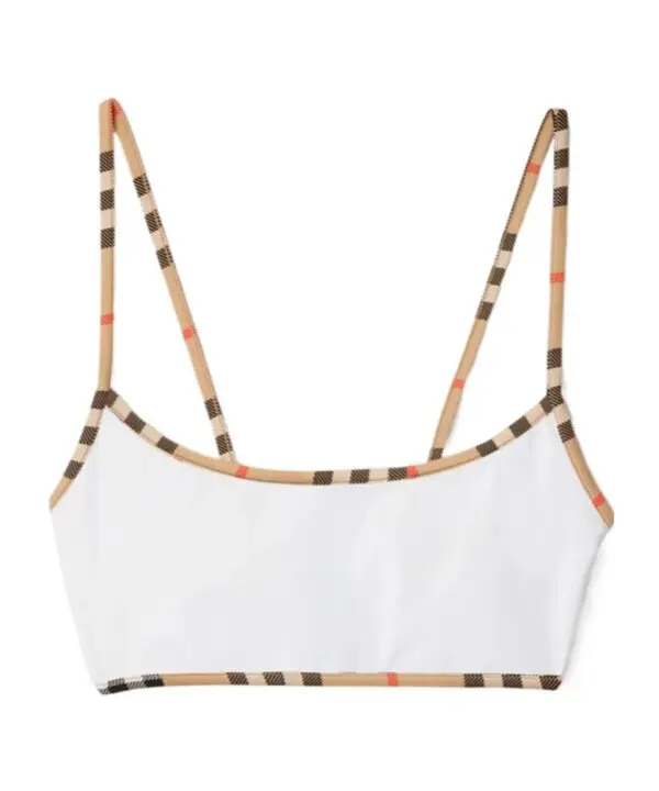 Burberry Check Trim Bikini Top - White