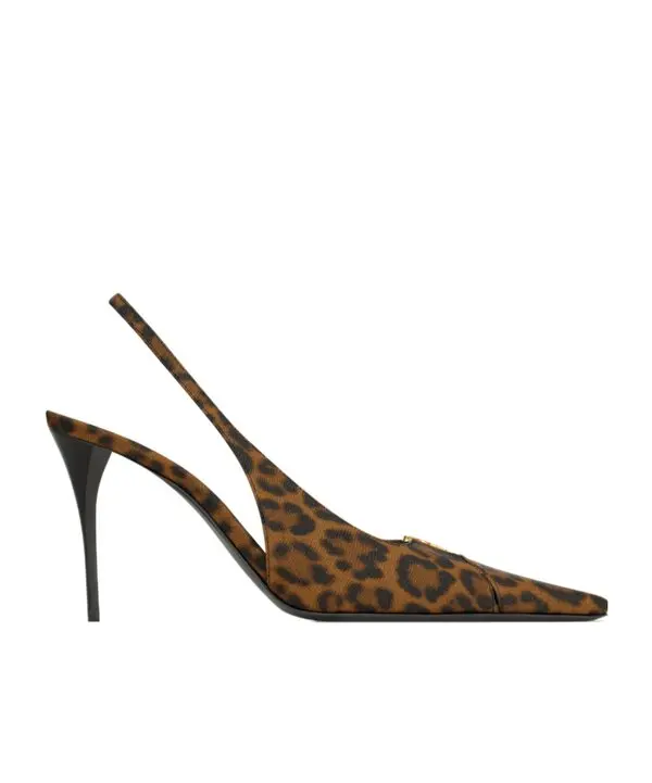 Saint Laurent Babylone Breteuil Slingback Pumps In Leopard Grosgrain - Brown