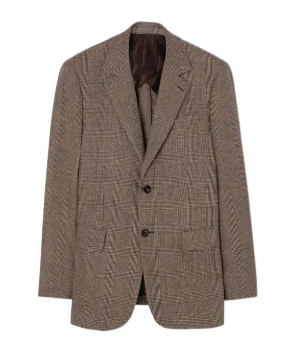 Burberry Check Wool Linen Blend Sloane Tailored Jacket - Soap Beige/brown