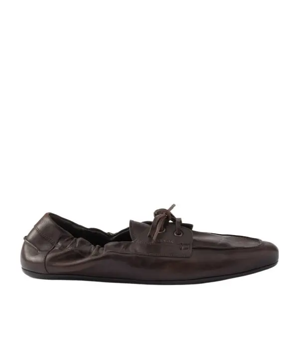 Prada Logo-printed Lace-up Boat Shoes - Dark Brown