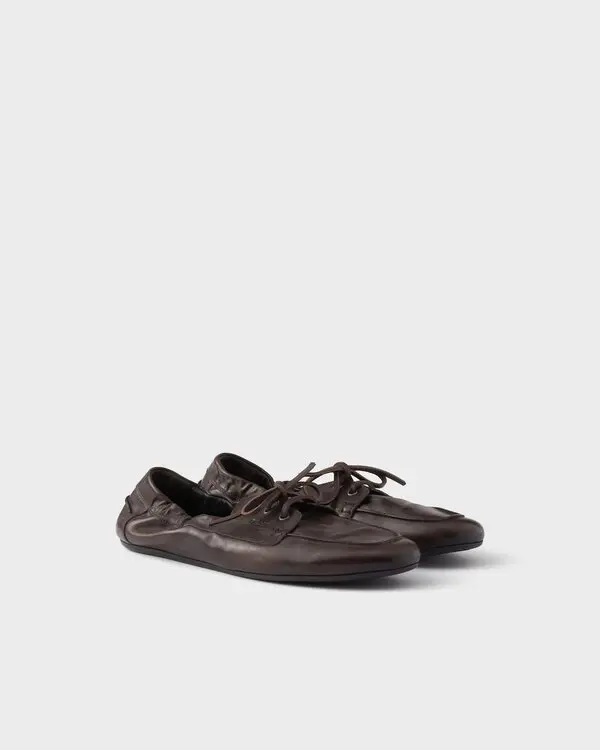 Prada Leather Lace-up Boat Shoes