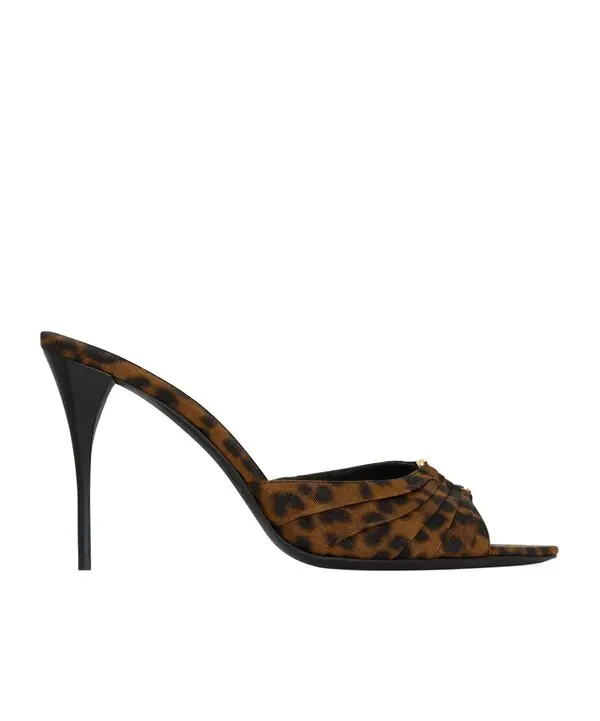Saint Laurent Babylone Mules In Leopard Grosgrain - Black