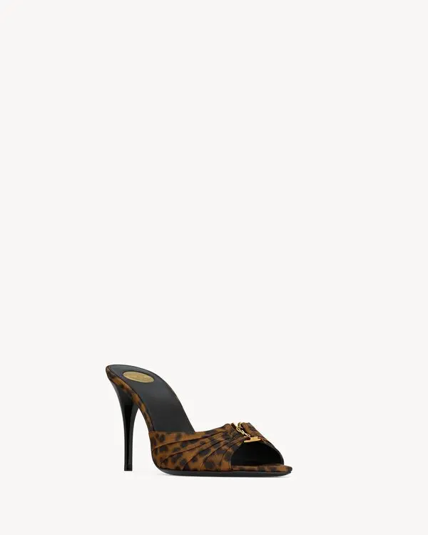 Saint Laurent Babylone Mules In Leopard Grosgrain