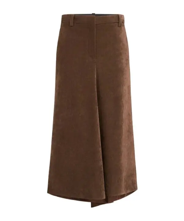 Brunello Cucinelli Fluid Corduroy Flute Skirt With Monili - Cigar