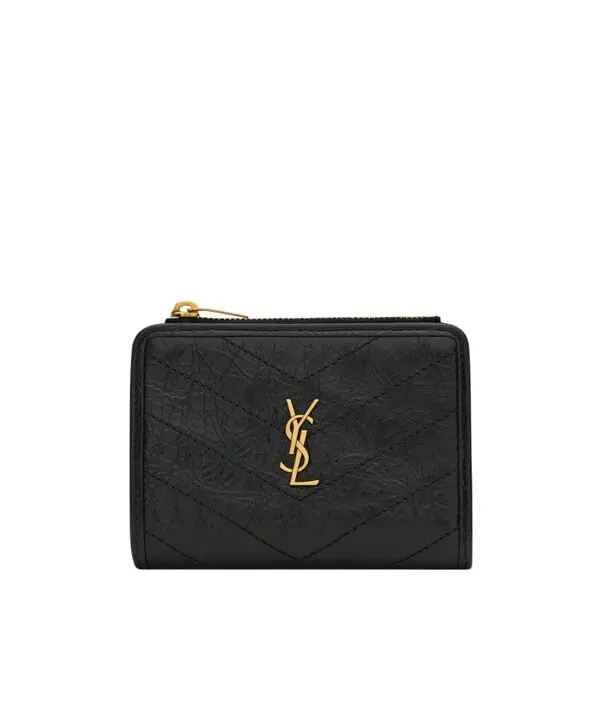 Saint Laurent Niki Bi-fold Wallet In Vintage Leather - Black