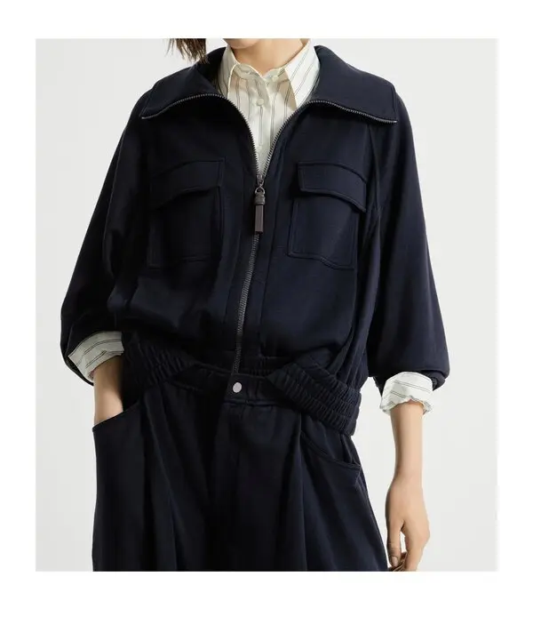 Brunello Cucinelli Cotton And Silk Interlock Cardigan With Shiny Zipper Pull
