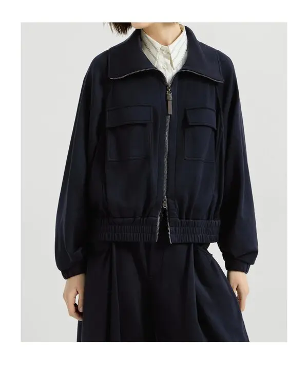Brunello Cucinelli Cotton And Silk Interlock Cardigan With Shiny Zipper Pull