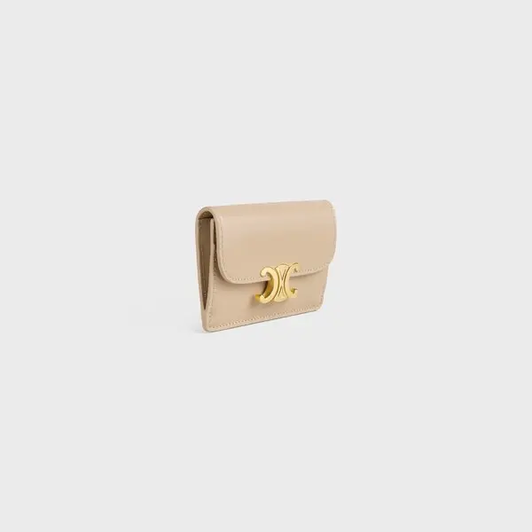 Celine Card Holder With Flap Triomphe In Shiny Calfskin