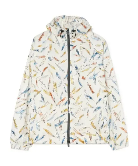 Burberry Feather Print Nylon Clapton Hooded Jacket - White