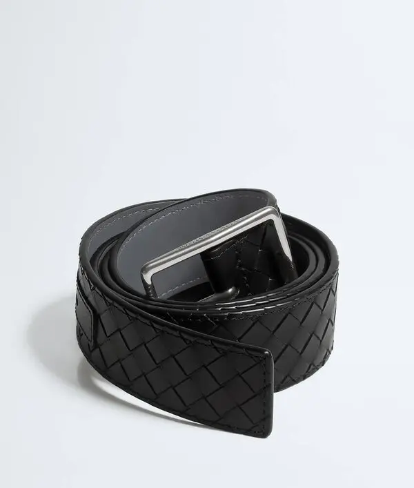 Bottega Veneta Intrecciato Leather Belt - Black/thunder Gray