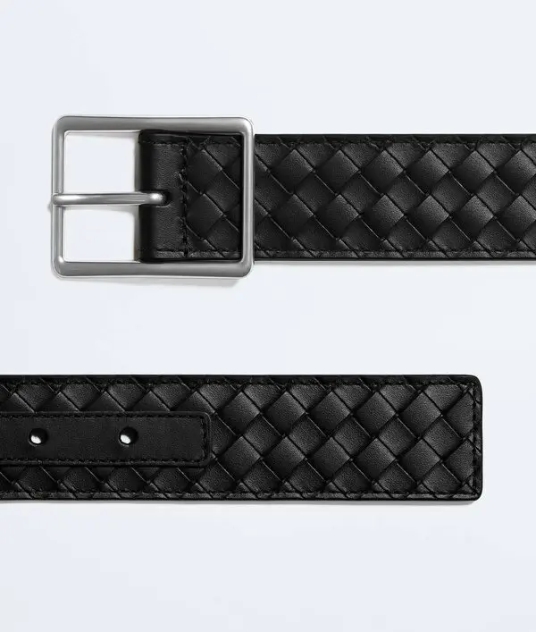 Bottega Veneta Intrecciato Leather Belt - Black/thunder Gray