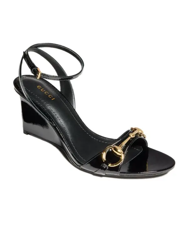 Gucci Donna Wedge Sandal With Horsebit Detail - Black