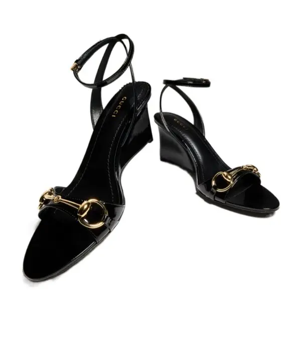 Gucci Donna Wedge Sandal With Horsebit Detail - Black