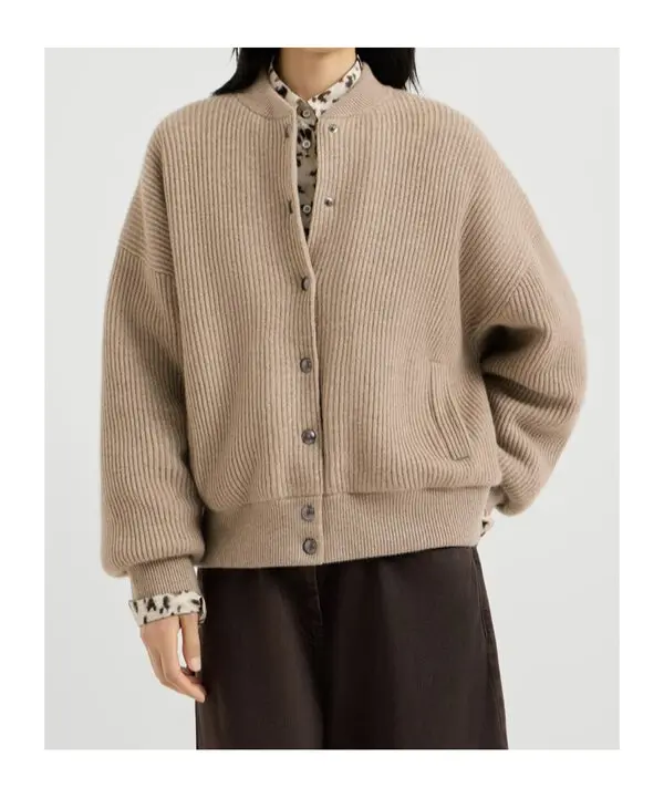 Brunello Cucinelli Cashmere Rib-knit Bomber Jacket - Nude