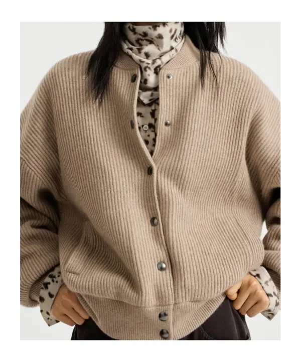 Brunello Cucinelli Cashmere Rib-knit Bomber Jacket - Nude