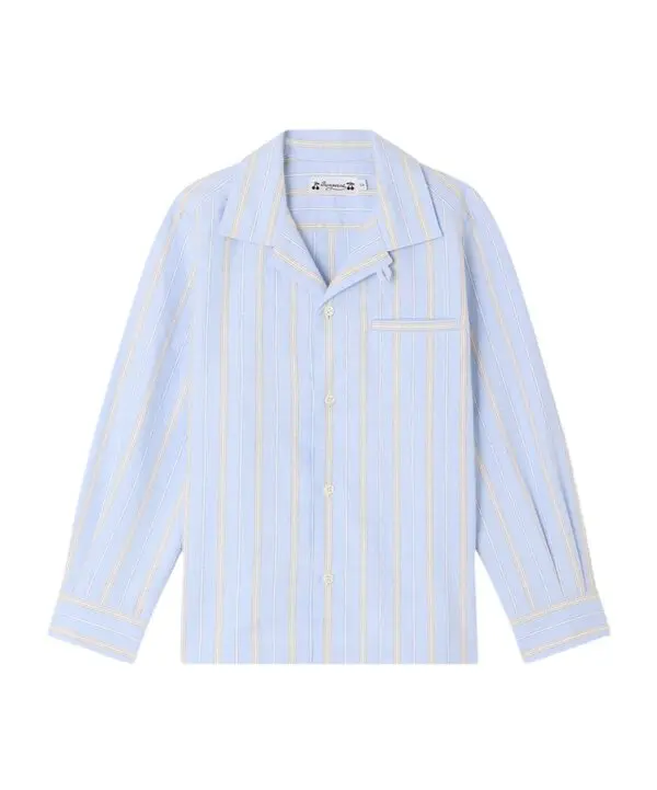 Bonpoint Mael Striped Shirt In Organic Cotton - Blue
