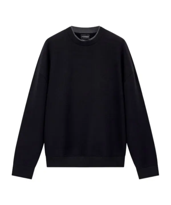 Emporio Armani Double Jersey Sweatshirt With Eagle Embroidery - Black