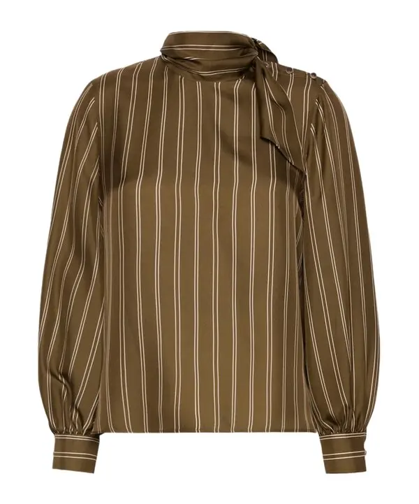 Max Mara Stripe-print Silk Blouse Kaki - Khaki