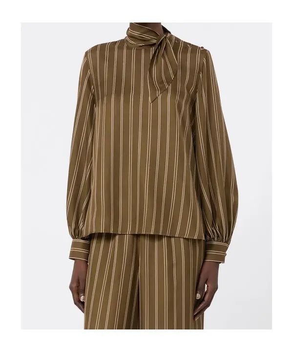 Max Mara Stripe-print Silk Blouse Kaki