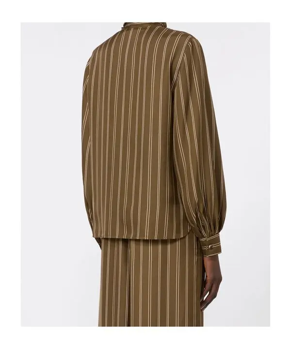 Max Mara Stripe-print Silk Blouse Kaki