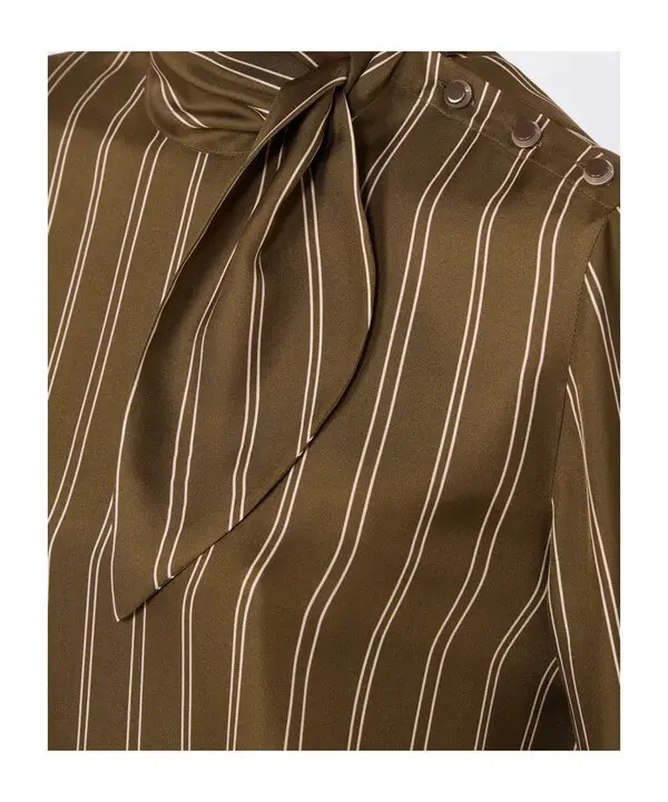 Max Mara Stripe-print Silk Blouse Kaki