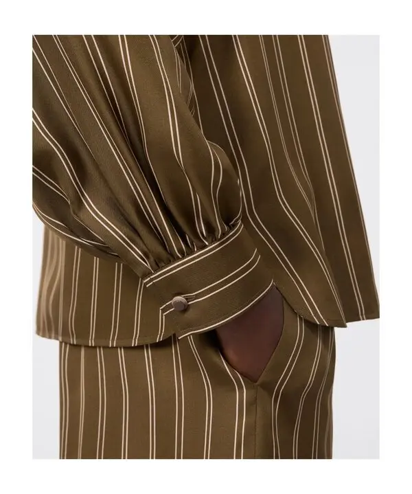 Max Mara Stripe-print Silk Blouse Kaki