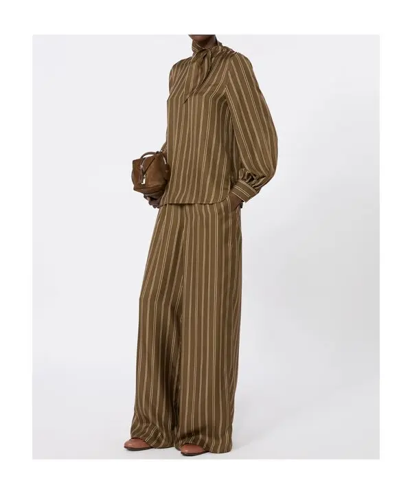 Max Mara Striped Pussy-bow Blouse - Khaki