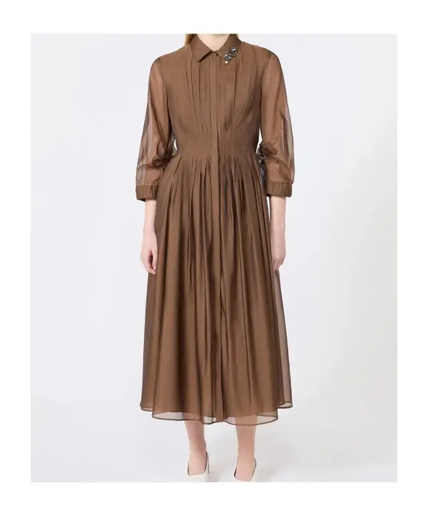 Max Mara Crystal-embellished Pleated Midi Shirt Dress - Honey-colored