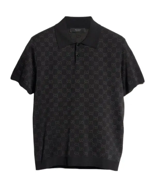 Gucci Viscose Gg Jacquard Polo Shirt - Black
