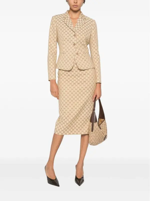 Gucci Gg Cotton Canvas Midi Skirt - Sand-colored