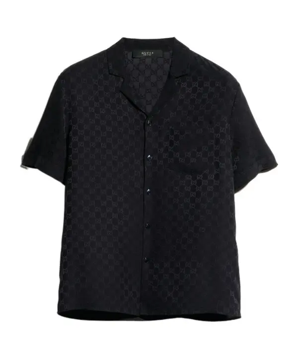 Gucci Gg Jacquard Short-sleeve Bowling Shirt - Dark Blue