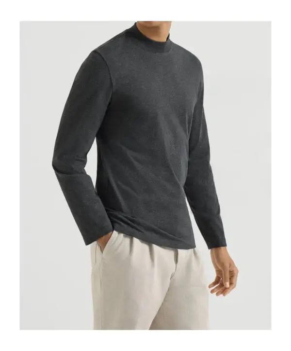 Brunello Cucinelli Long-sleeve Mock-neck T-shirt - Anthracite