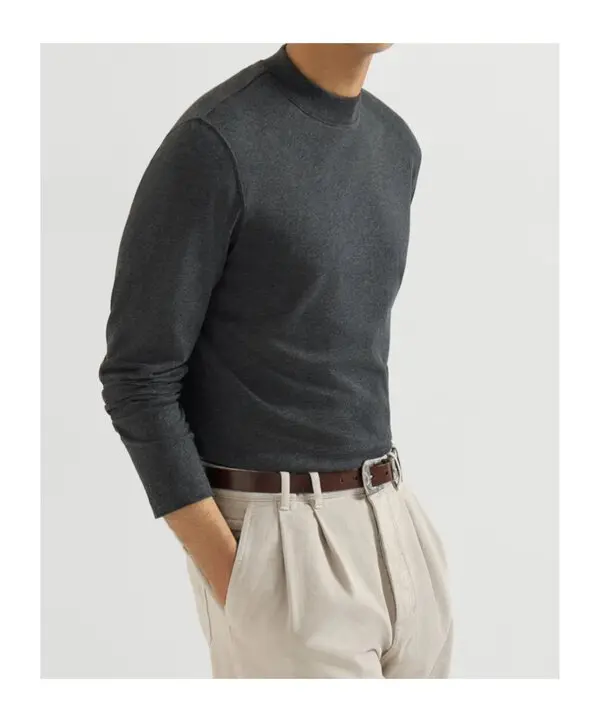 Brunello Cucinelli Long-sleeve Mock-neck T-shirt - Anthracite