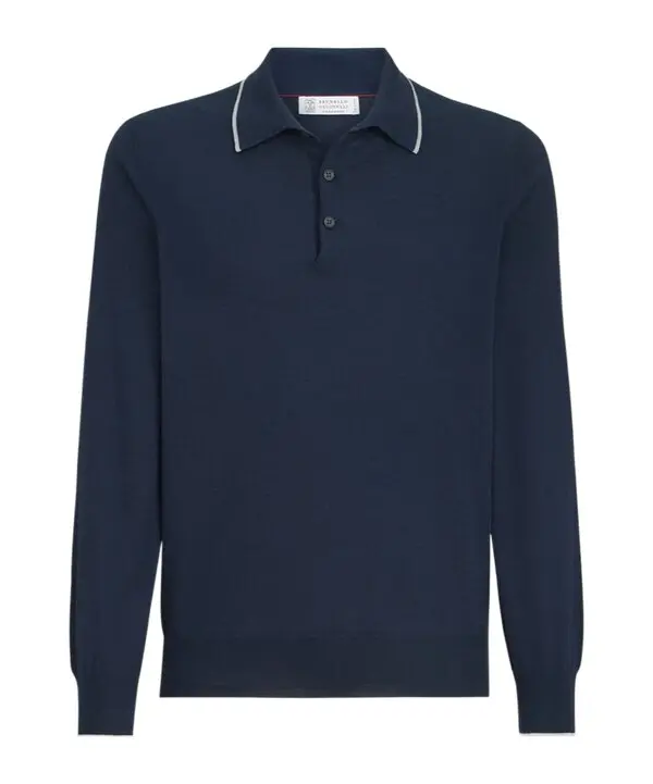 Brunello Cucinelli Sea Island Cotton And Cashmere Lightweight Knit Polo - Avio Blue