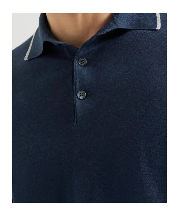 Brunello Cucinelli Sea Island Cotton And Cashmere Lightweight Knit Polo - Avio Blue