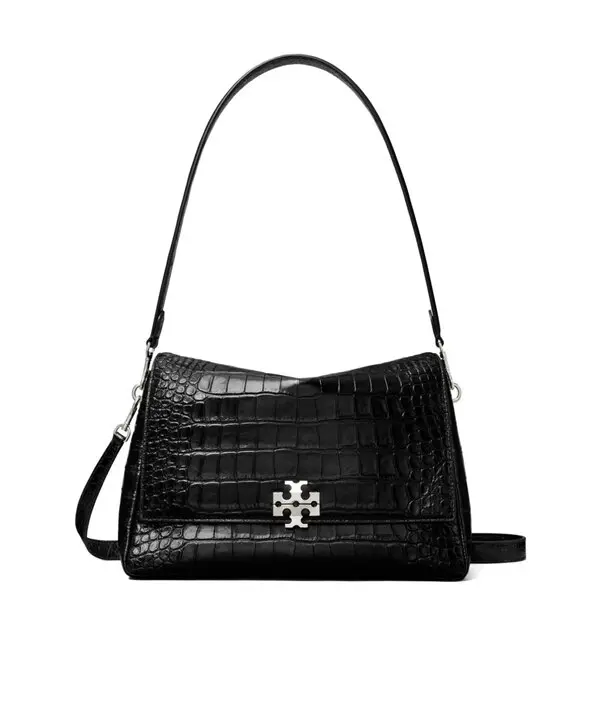 Tory Burch Charlie Embossed Croc Shoulder Bag - Black
