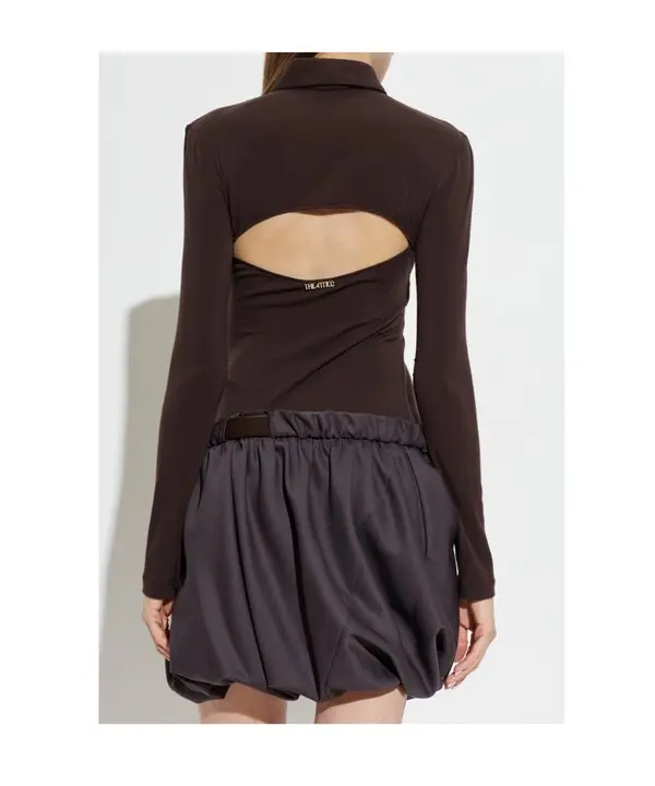 Attico Long-sleeved Polo Dress With Belted Bubble Skirt