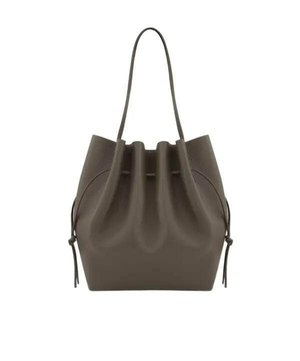 Yuzefi Scallop Tote Taupe Pebble Grained Leather - Black
