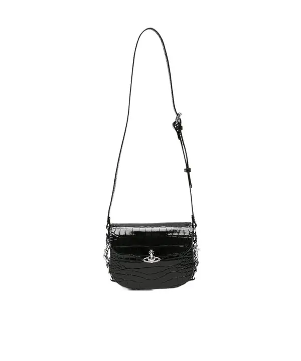 VIVIENNE WESTWOOD Hunter Flap Croc-embossed Mini Crossbody Bag - Black