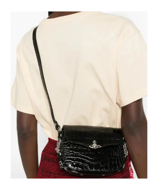 VIVIENNE WESTWOOD Hunter Flap Croc-embossed Mini Crossbody Bag
