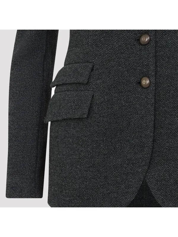 Giorgio Armani Slim-fit Blazer In Herringbone Effect Jersey - Grey